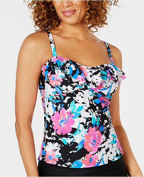 Island Escape Swim Society Printed Tahiti Ruffled Tankini Top Created