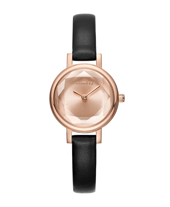 RUMBATIME Venice Black Leather Women's Watch Rose Gold - Macy's