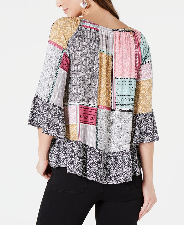 Style & Co Petite Patchwork-Print Peasant Top, Created for Macy's - Macy's