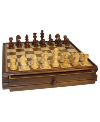 15" Walnut and Maple Drawer Chest Chess Set - Macy's