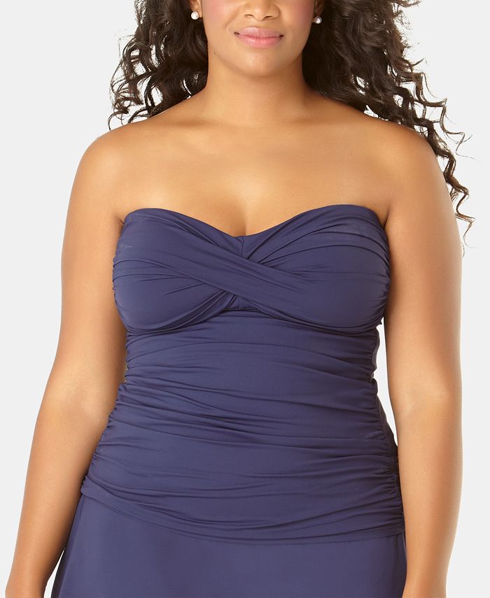 Anne Cole Plus Size Live In Color Twist Front Bandeau Tankini Top Macys