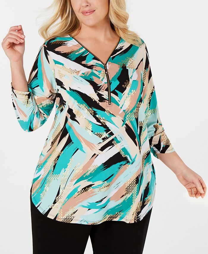 JM Collection Plus Size Metallic-Print Top, Created for Macy's - Macy's