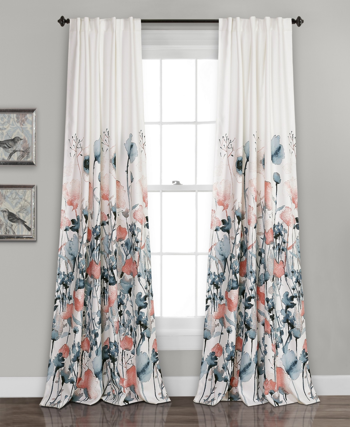 Click here for Zuri Floral 52 x 95 Curtain Set - Blue/coral prices