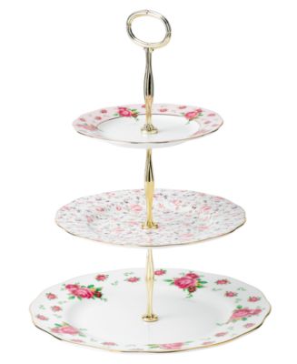 Royal Albert Old Country Roses White Vintage 3 Tier Cake Plate - Macy's