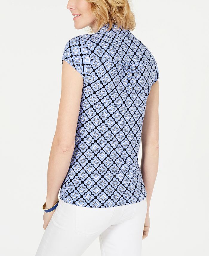 Charter Club Tile-Print Cap-Sleeve Polo, Created for Macy's - Macy's