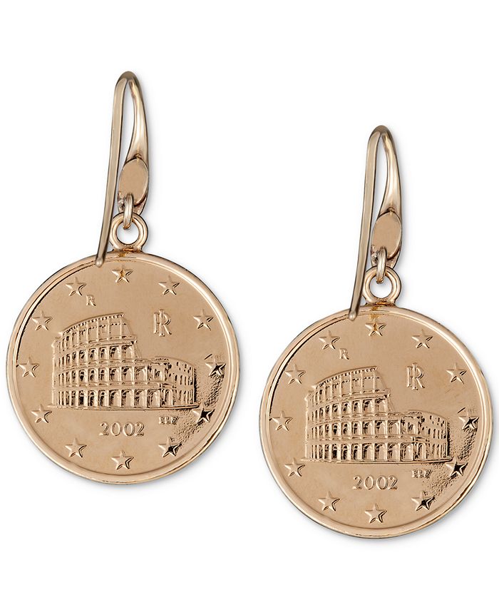 Italian Gold Euro-Look Coin Drop Earrings in 14k Gold-Plated Sterling ...