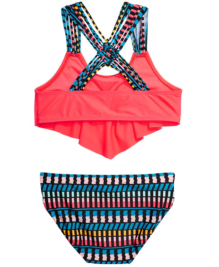 Summer Crush Big Girls 2-Pc. Printed Flounce Bikini - Macy's