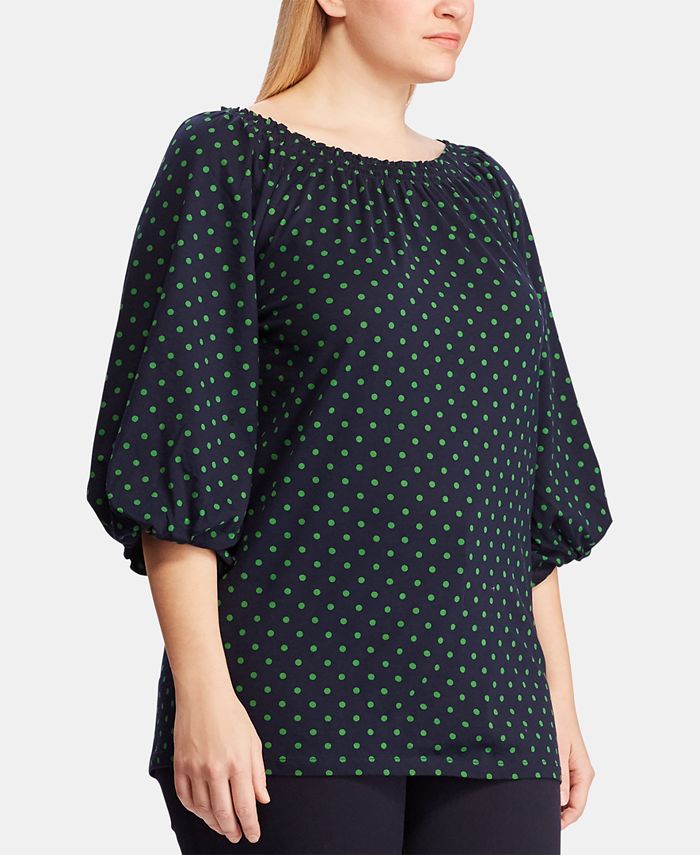 Lauren Ralph Lauren Plus Size Polka-Dot Top - Macy's