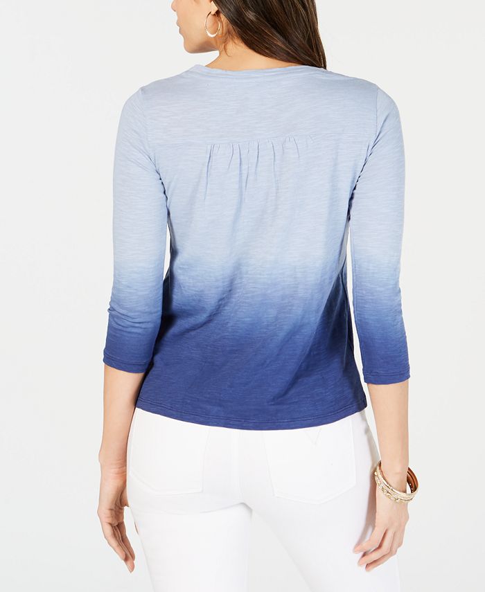 Style & Co Petite Crochet-Trimmed Cotton Dip-Dye Top, Created for Macy ...