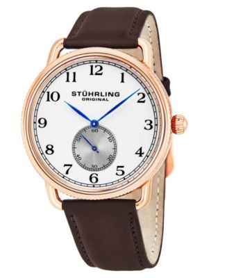 Stuhrling Original Stainless Steel Rose Tone Case on Brown Genuine ...