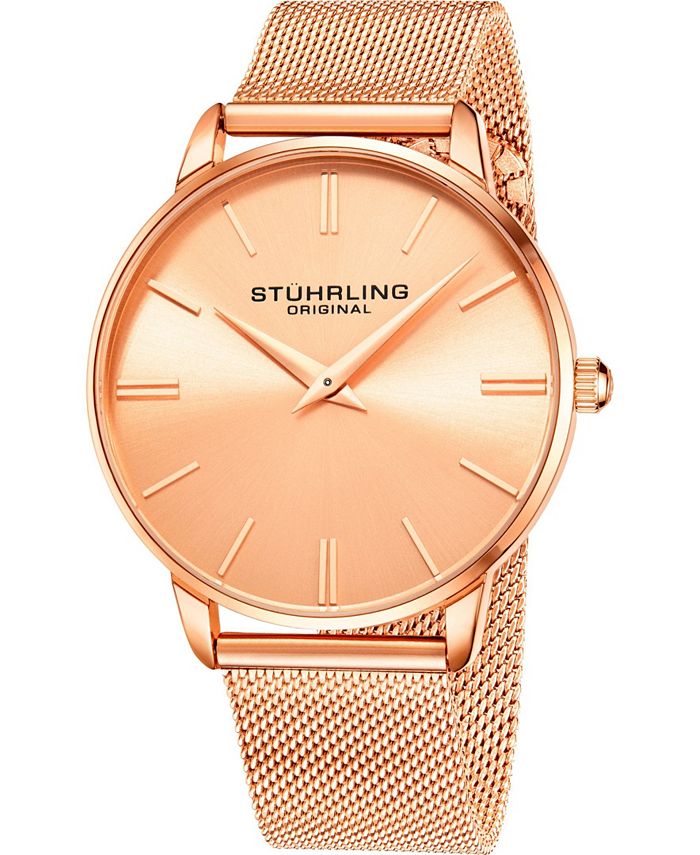 Stuhrling Men's Rose Gold Mesh Stainless Steel Bracelet Watch 42mm - Macy's