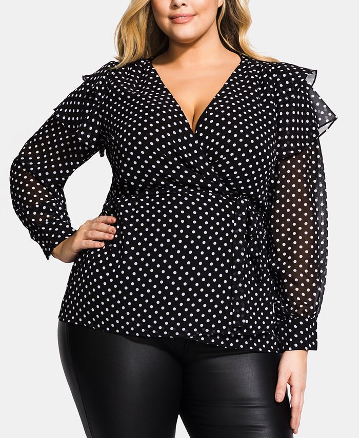 CITY CHIC Trendy Plus Size Polka Dot Wrap Top - Macy's