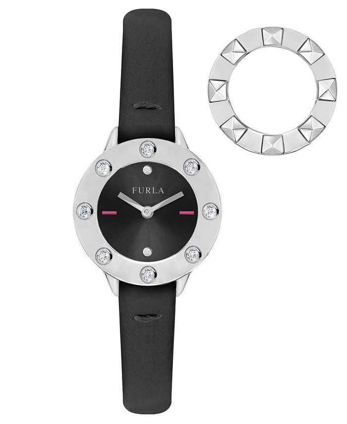 Furla Women's Club Black Dial Calfskin Leather Watch - Macy's