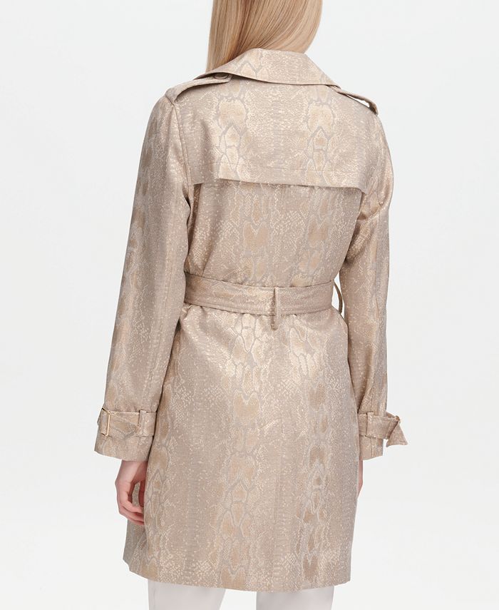 Calvin Klein Python-Print Belted Trench Coat - Macy's