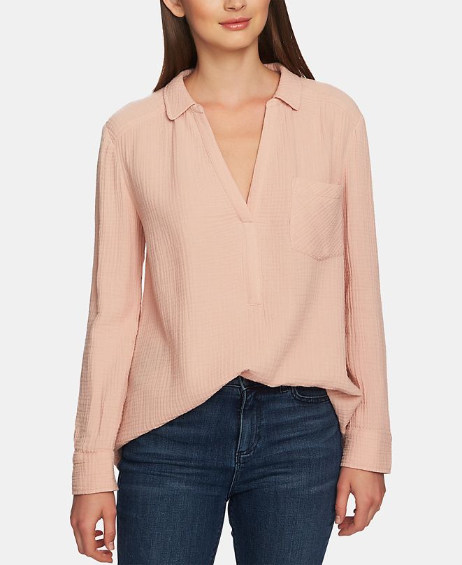 1.STATE Cotton Split-Neck Shirt & Reviews - Tops - Women - Macy's