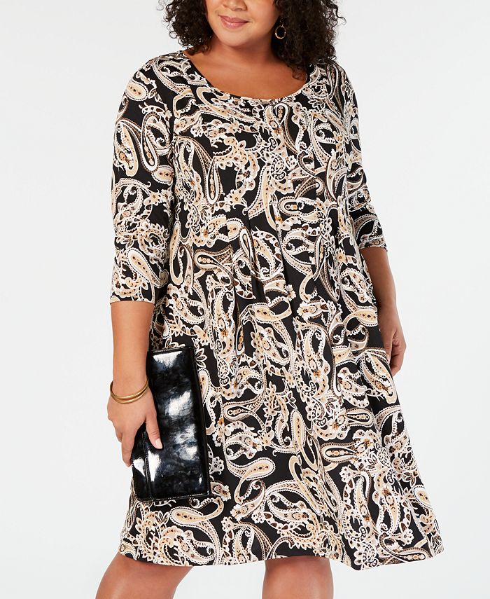 NY Collection Plus Size Printed Pleated Dress - Macy's