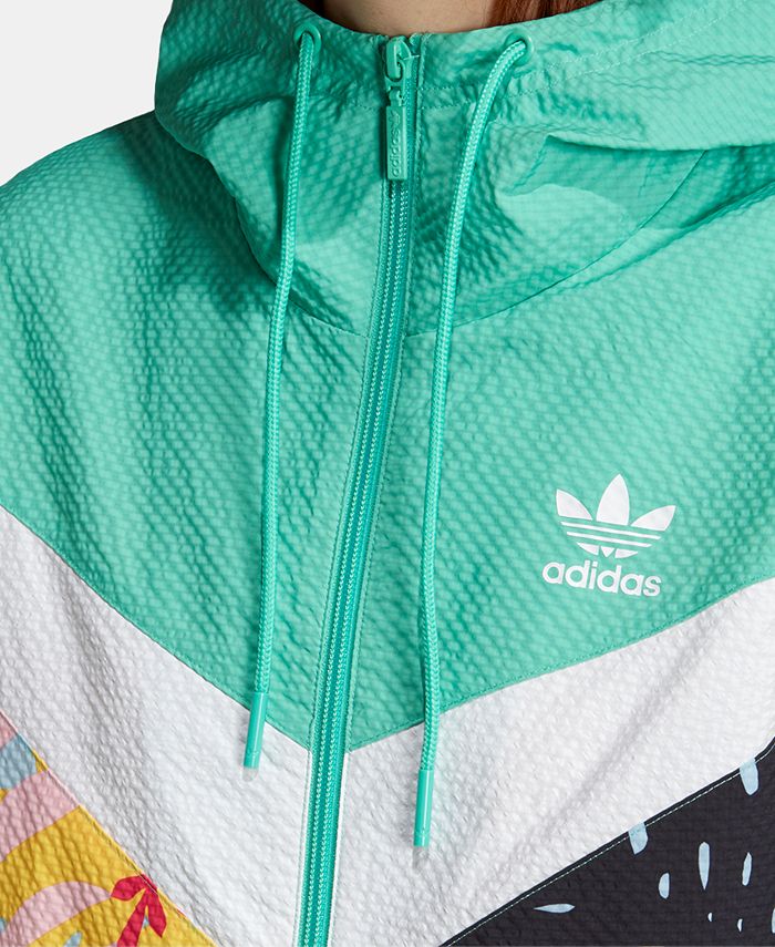 adidas Colorblocked Printed Hooded Windbreaker - Macy's
