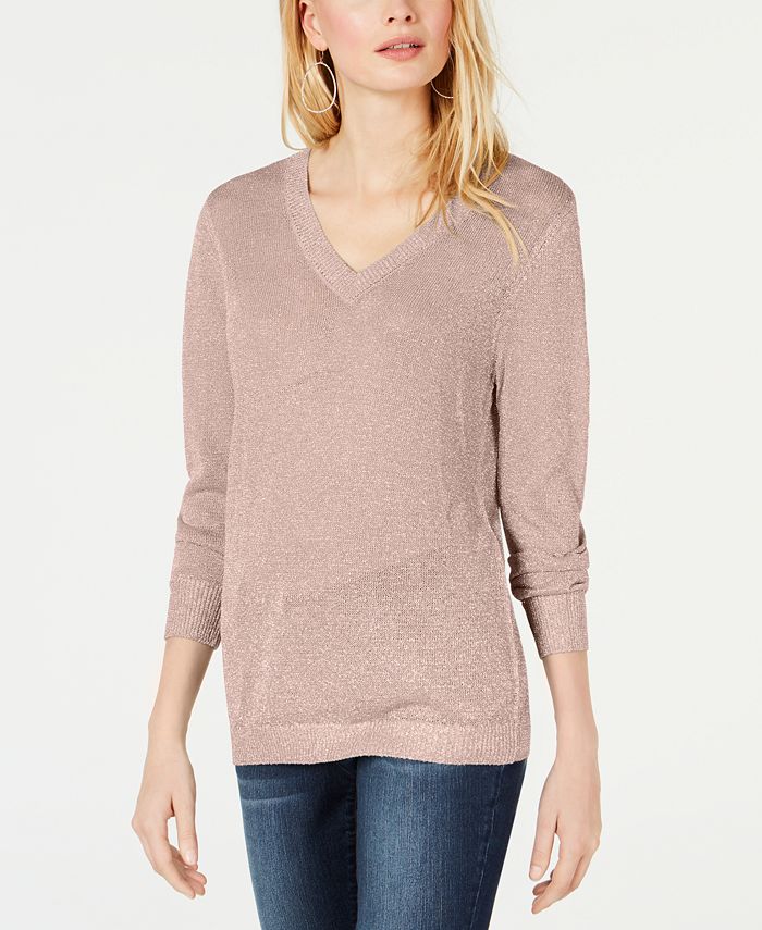 INC International Concepts I.N.C. Petite Metallic V-Neck Pullover ...
