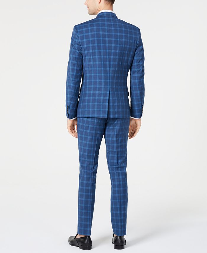 Billy London Men's Slim-Fit Performance Stretch Blue Plaid Suit - Macy's