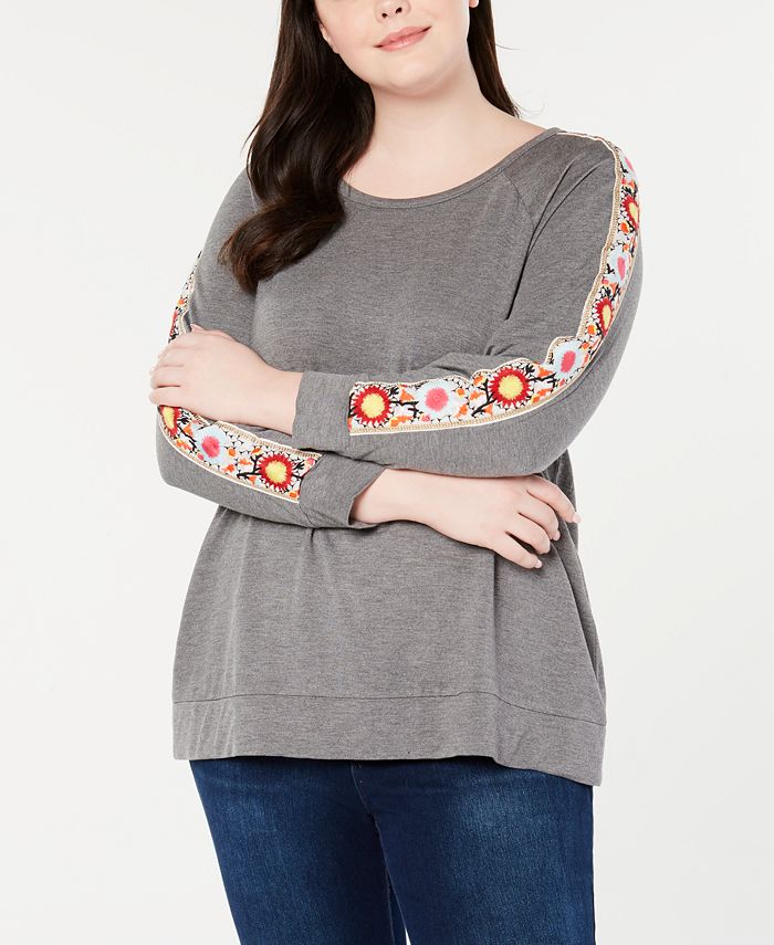 Style & Co Plus Size Embroidered-Sleeve Top, Created for Macy's - Macy's