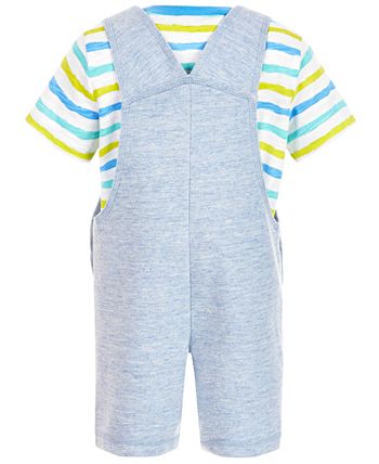 First Impressions Baby Boys 2-Pc. Striped T-Shirt & Puppy Shortall Set, Created for Macy's - Macy's