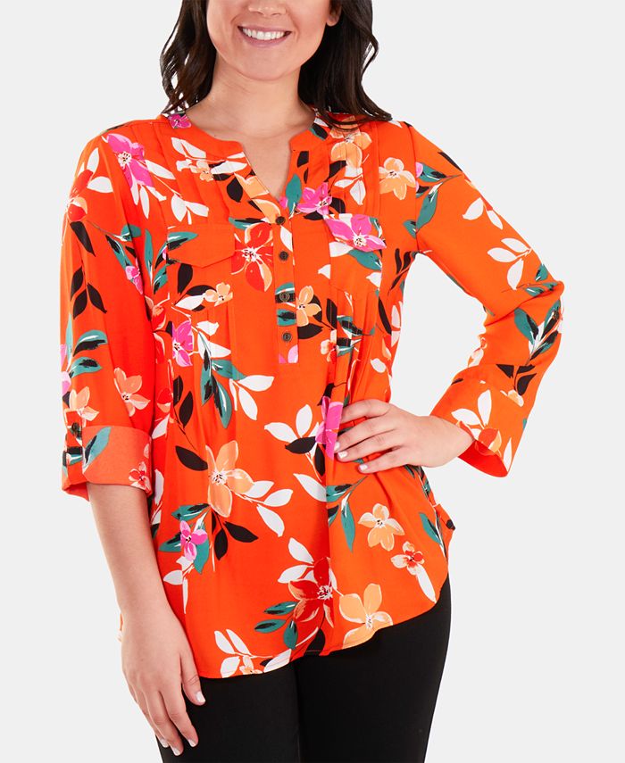 NY Collection Floral-Print Utility Top - Macy's