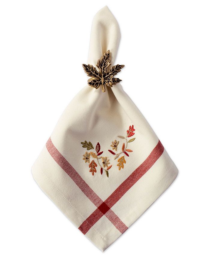 Design Imports Embroidered Fall Leaves Corner with Border Napkin, Set ...