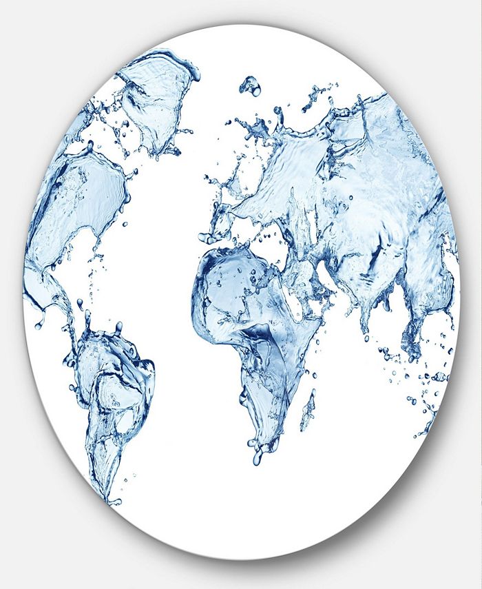 Design Art Designart 'World Map Water Splash' Abstract Map Circle Metal ...