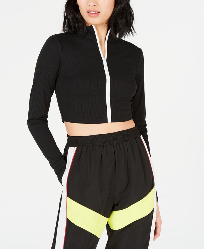 Waisted Biker Long-Sleeve Zip-Up Top - Macy's