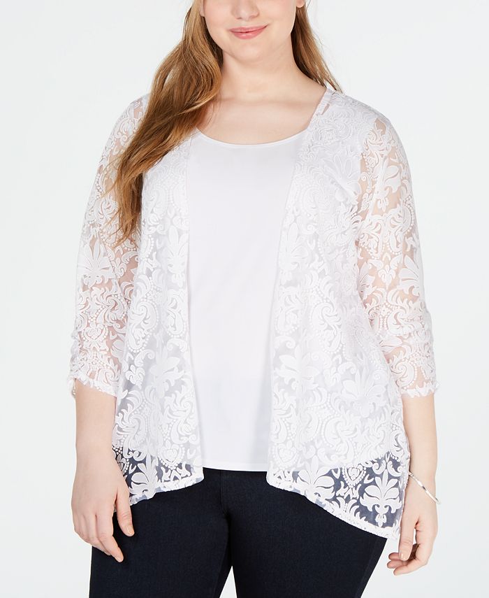 NY Collection Plus Size Floral-Burnout Layered-Look Top - Macy's