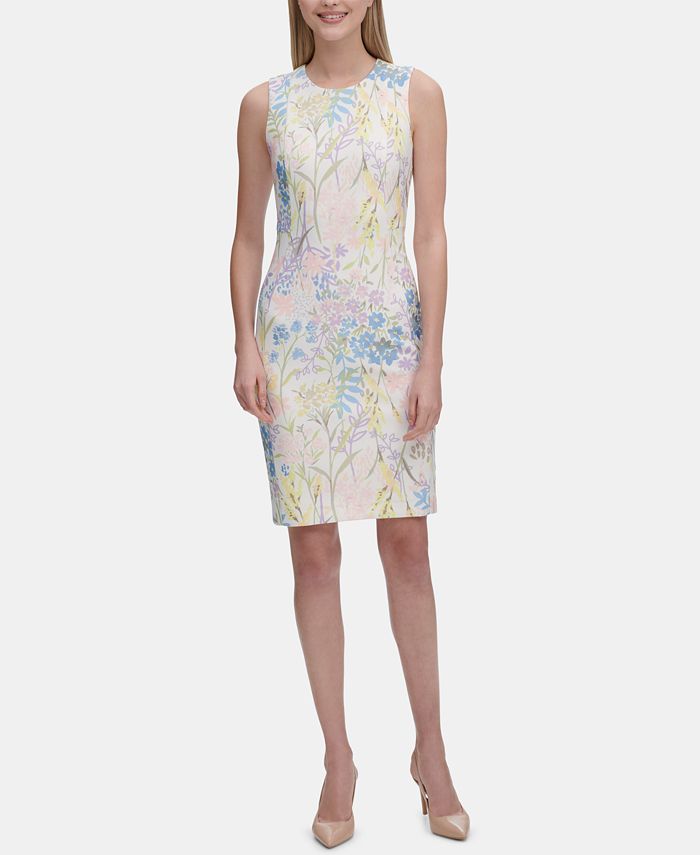 Calvin Klein Floral-Print Sleeveless Sheath Dress - Macy's