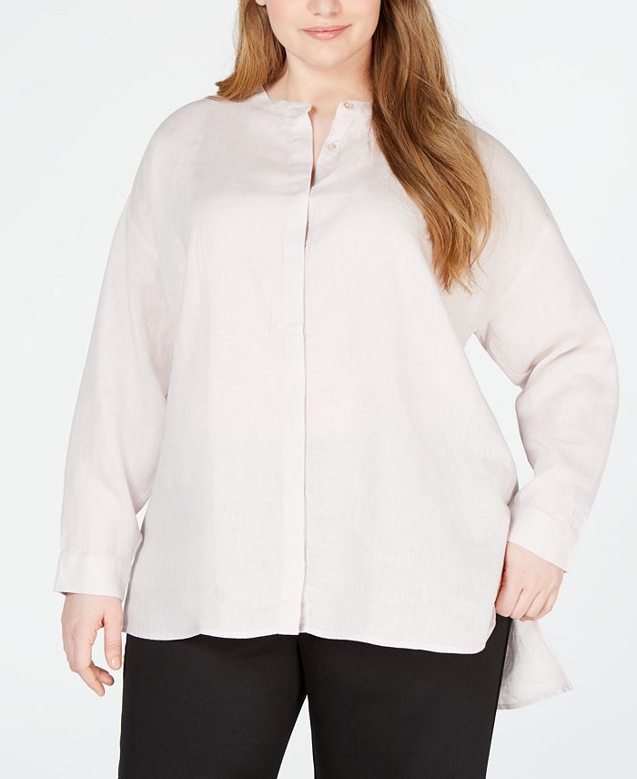 Eileen Fisher Plus Size Organic Linen High-Low Shirt - Macy's