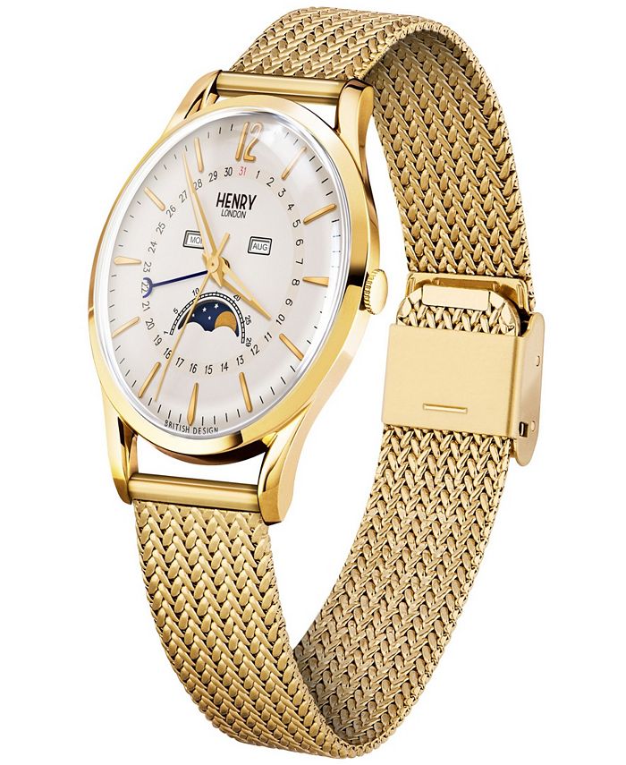 Henry London Westminster Unisex 39mm Gold Stainless Steel Mesh Bracelet ...