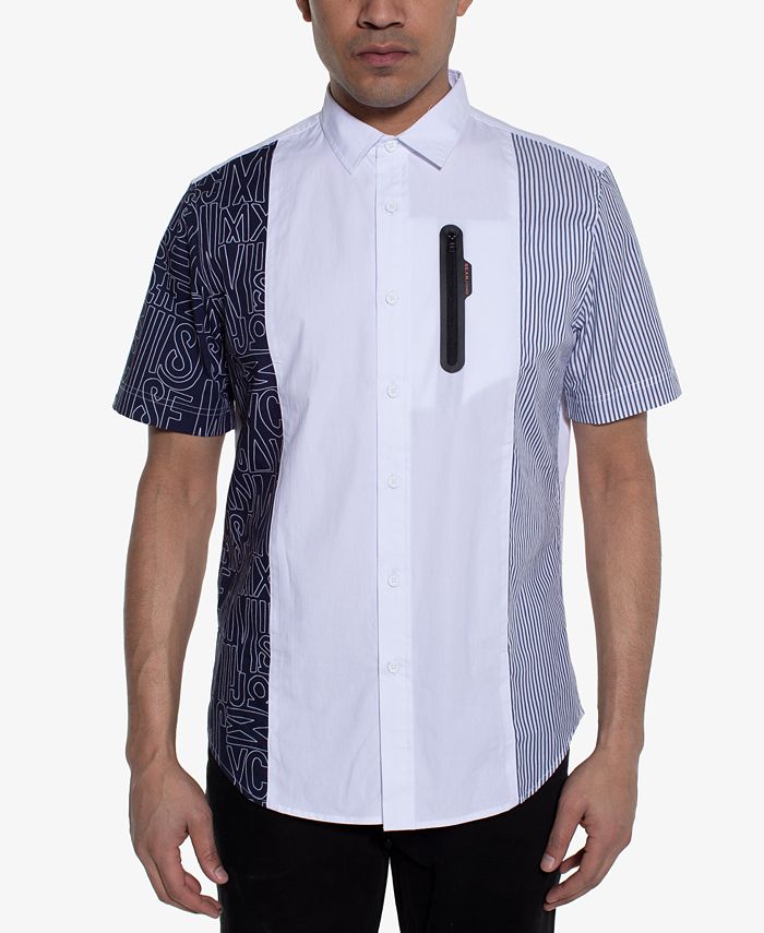Sean John Men's Regular-Fit Colorblocked Mix-Print Shirt - Macy's
