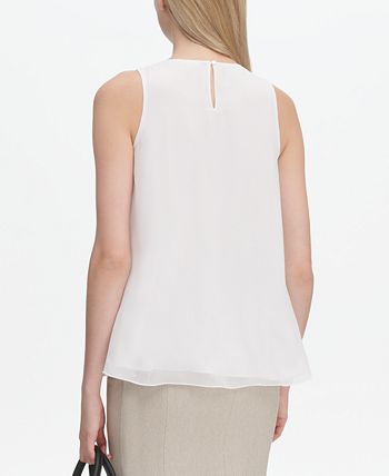 Calvin Klein Pleated Chiffon Top - Macy's