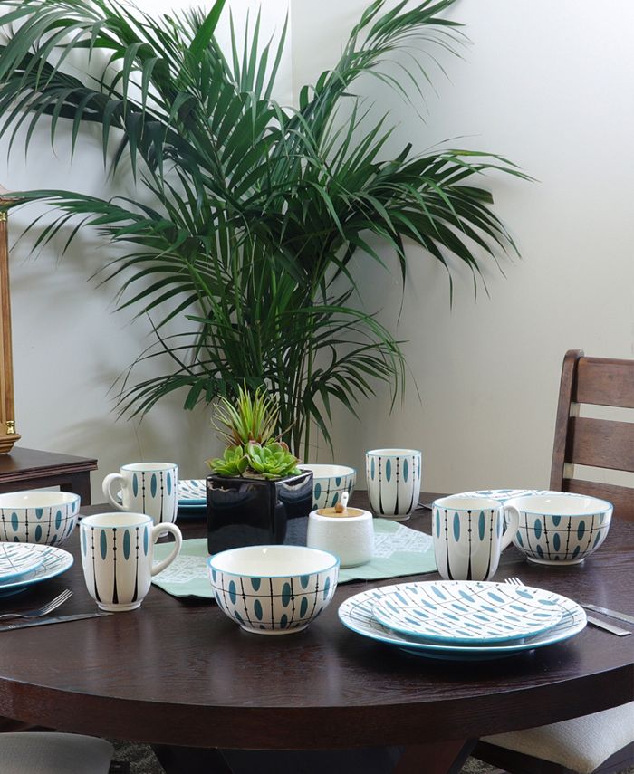 Luminescent 16 Piece Dinnerware Set Hand Painted in Durastone - Macy's