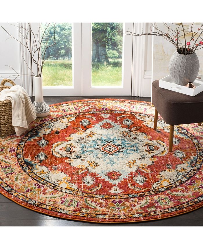 Safavieh Monaco Orange and Light Blue 6'7" x 6'7" Round Area Rug - Macy's