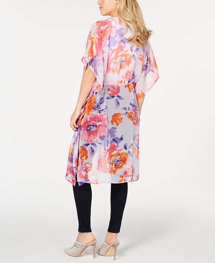 Betsey Johnson Watercolor Flower-Print Drawstring Kimono Scarf - Macy's