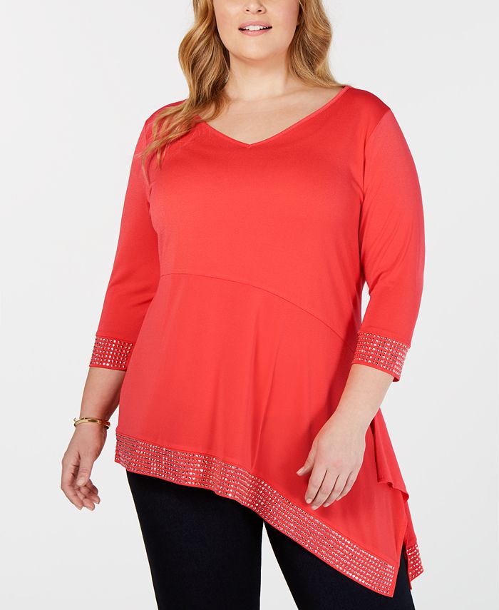 Belldini Black Label Plus Size Embellished Asymmetrical Tunic - Macy's