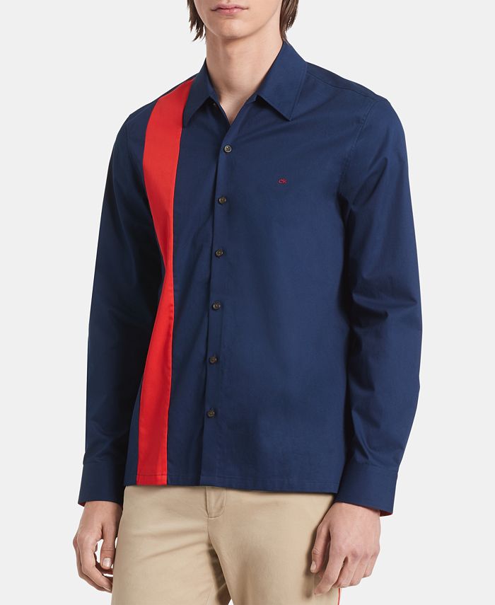 Calvin Klein Men's Classic-Fit Pieced Colorblocked Twill Shirt - Macy's