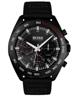 BOSS Men's Chronograph Intensity Black Leather Strap Watch 44mm - Macy's