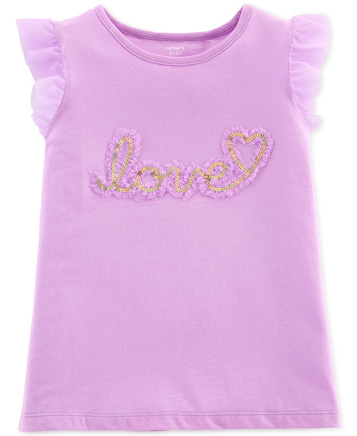 Carter's Little & Big Girls Love Graphic Flutter Top - Macy's
