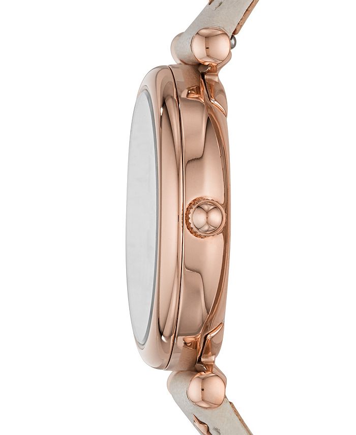 Fossil Women's Mini Carlie Off White Leather Strap Watch 28mm - Macy's
