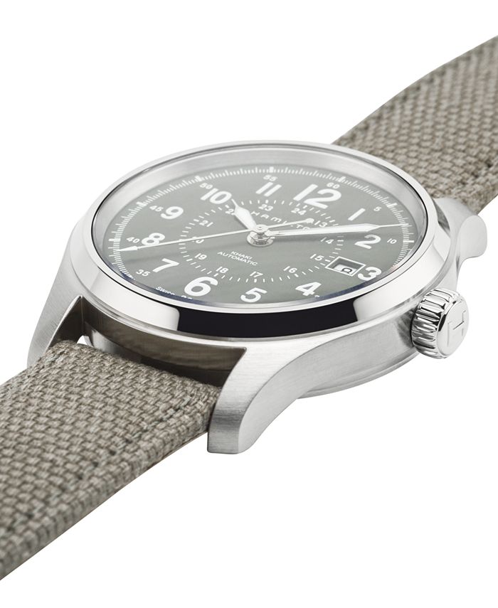 Hamilton Men's Swiss Automatic Khaki Field Green Canvas Strap Watch ...