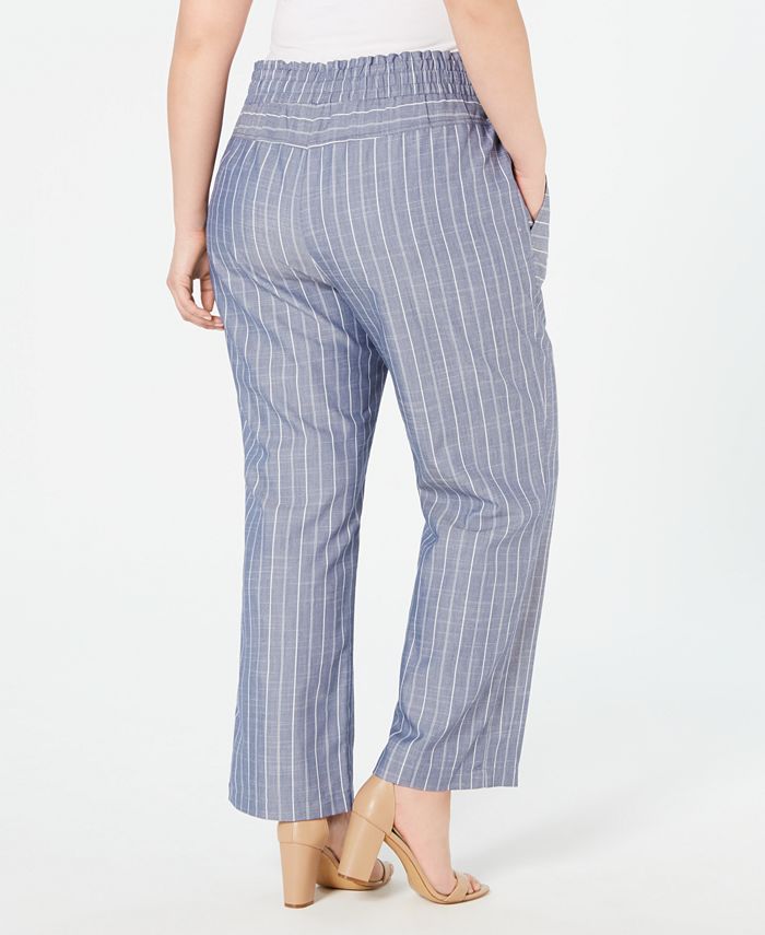 NY Collection Plus Size Pinstriped Drawstring Pants - Macy's
