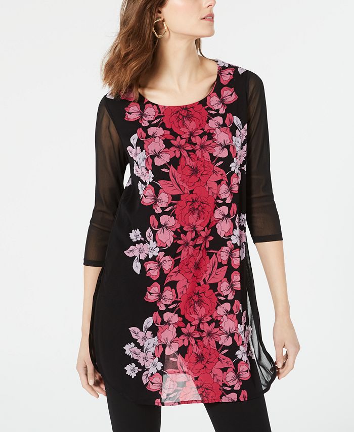 Alfani Printed Mesh Tunic, Created for Macy's - Macy's