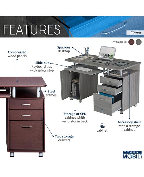 RTA Products Techni Mobili Workstation Computer Desk & Reviews ...