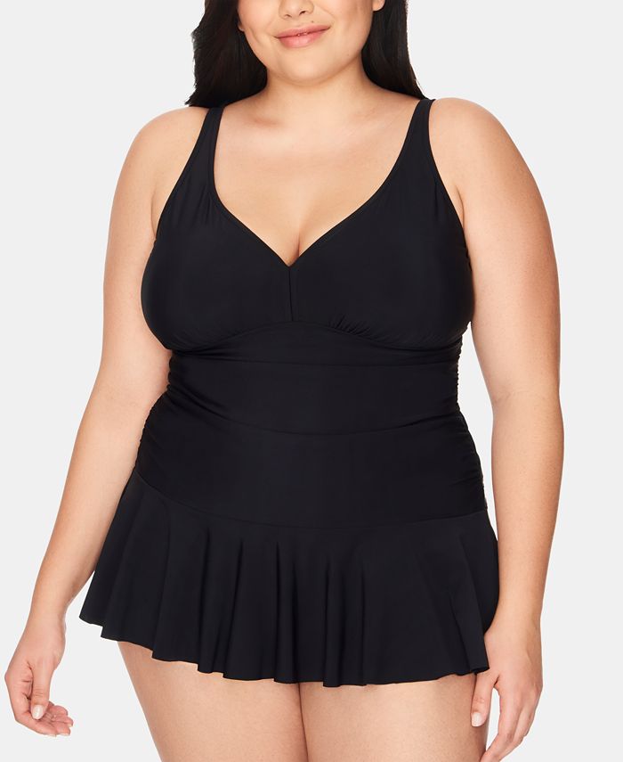 Swim Solutions Plus Size Tummy Control Swimdress Created For Macys