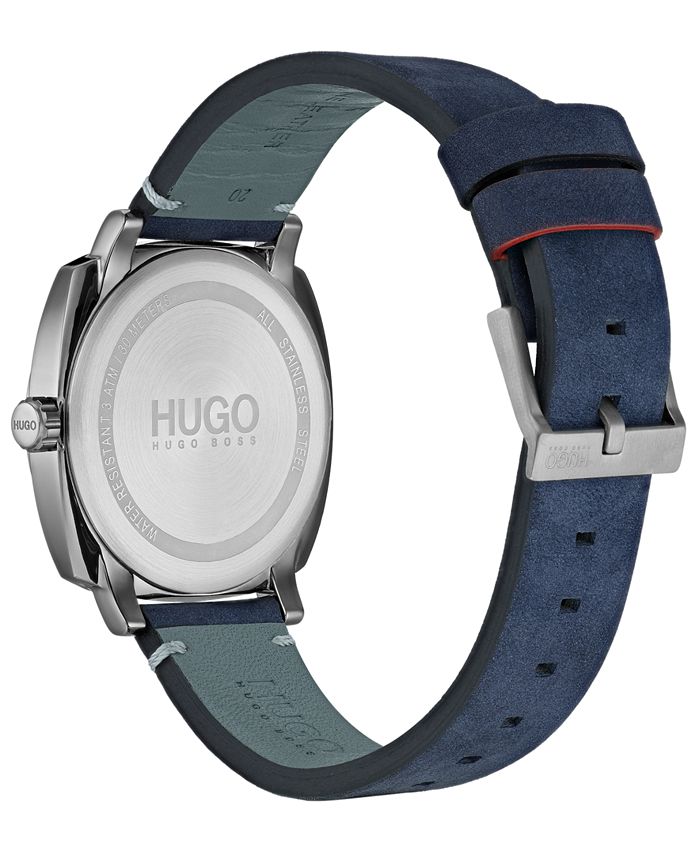 HUGO Men's #Own Blue Leather Strap Watch 40mm - Macy's