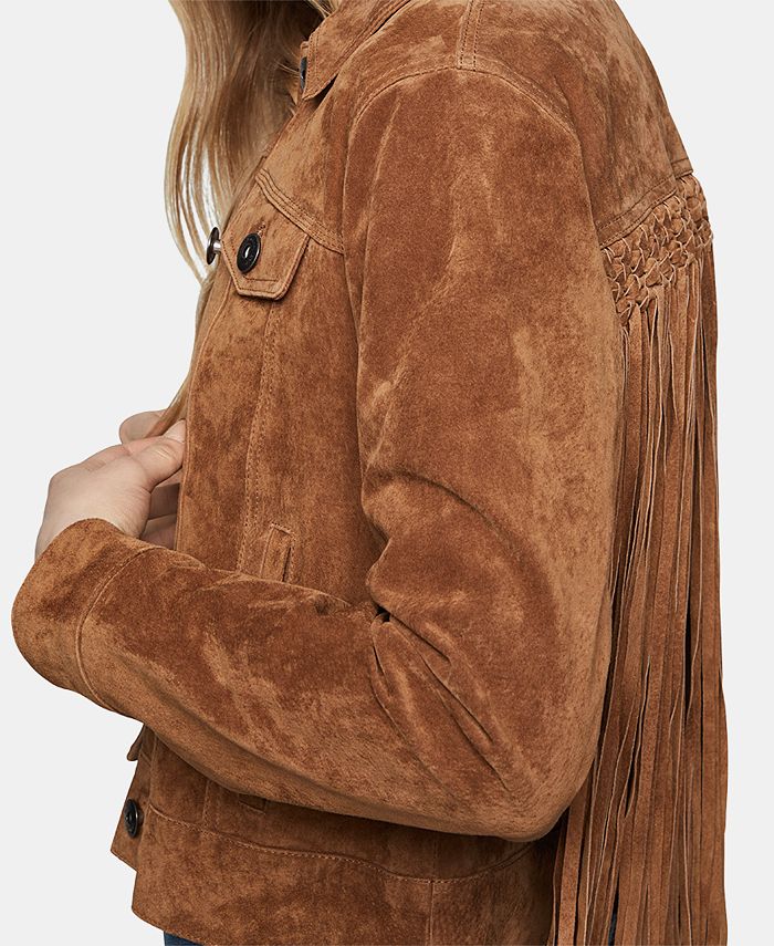 BCBGeneration Suede Fringe-Trim Jacket - Macy's